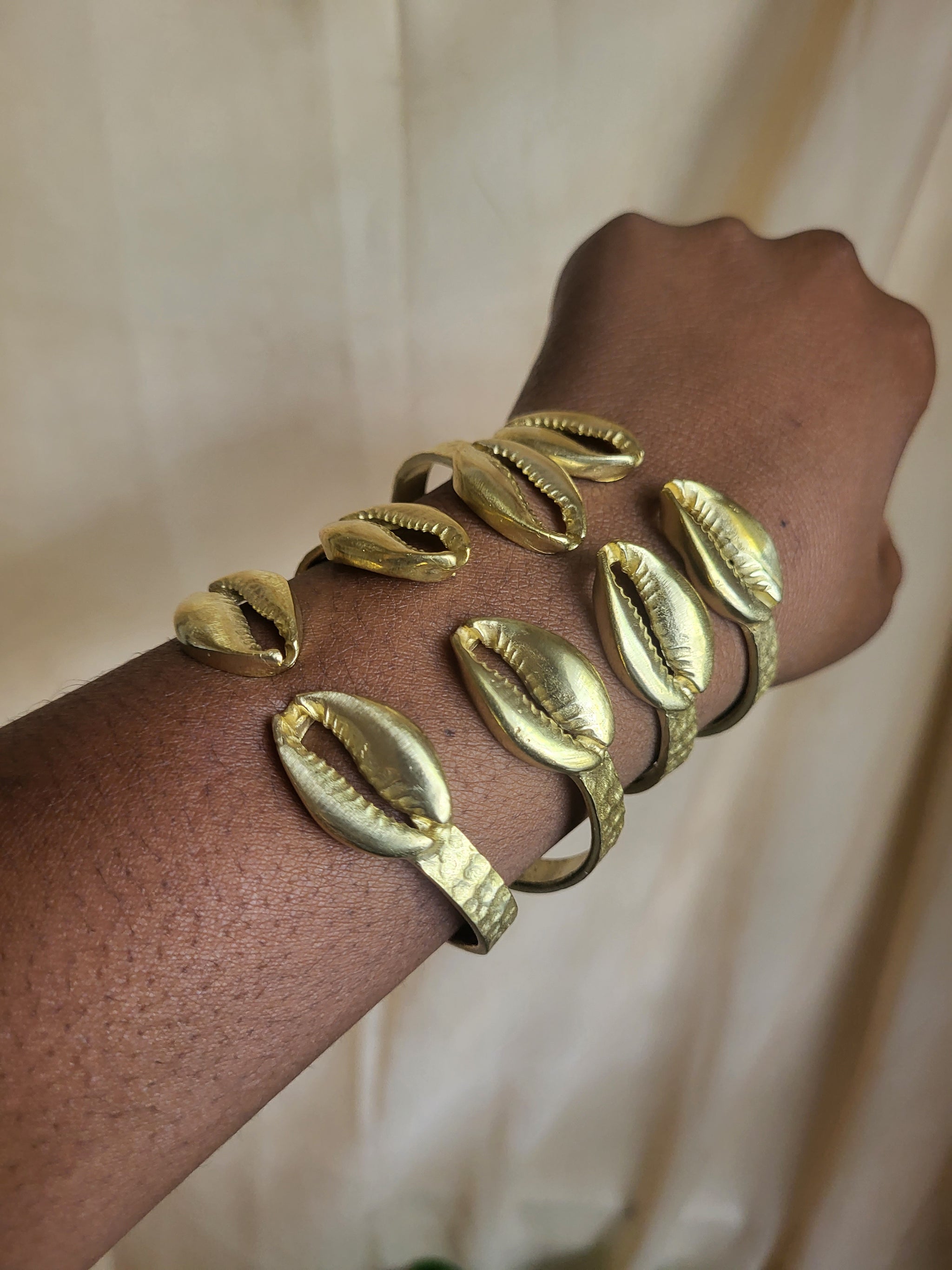 African Brass Cowrie Shell Bangle – Moon Goddess